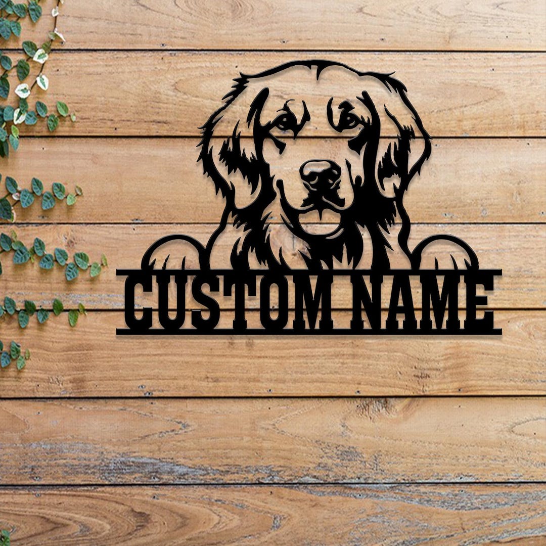 Custom Metal Golden Retriever Sign, Family Name Gift for Dog Lovers ...