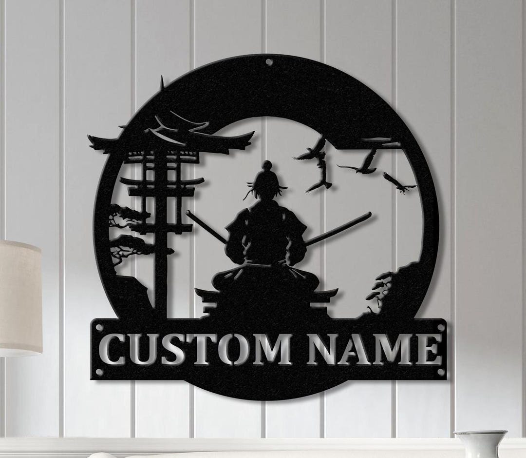 Custom Samurai Metal Wall Art With LED Lights, Personalized Japanese ...