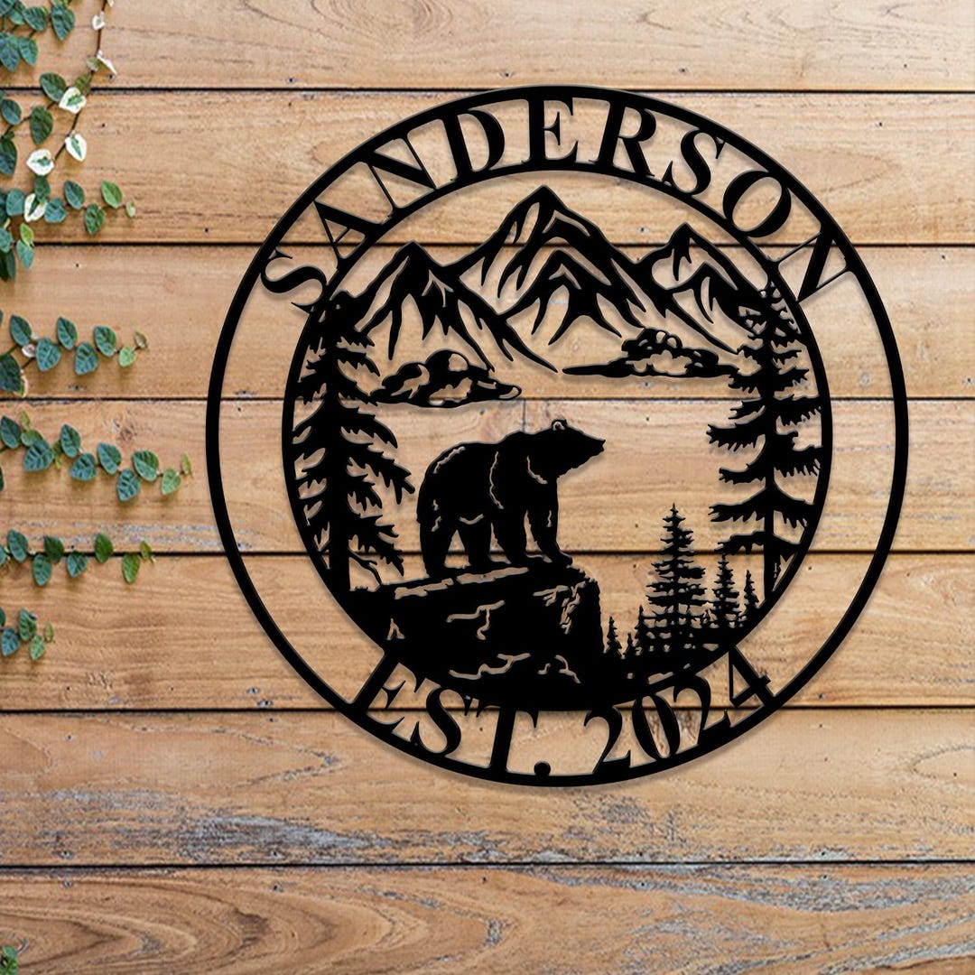 Personalized Bear on Cliff Metal Sign, Mountain Decor Personalized ...