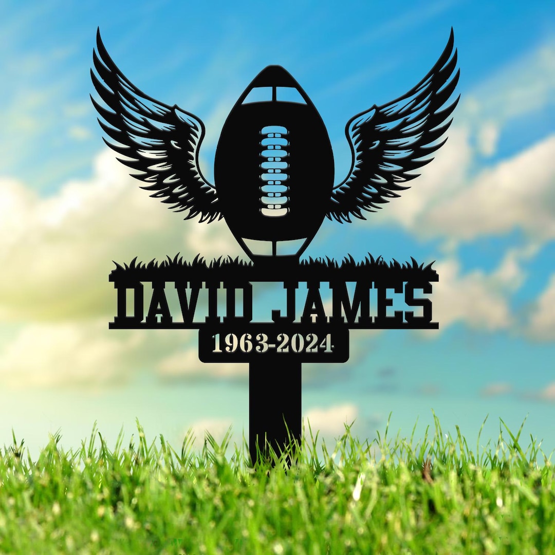 Custom Football With Angels Wings Memorial Plaque Stake, Personalized ...