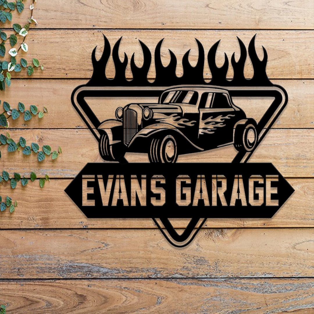 Custom Hot Rod Garage Metal Sign With LED Light, Personalized Man Cave ...