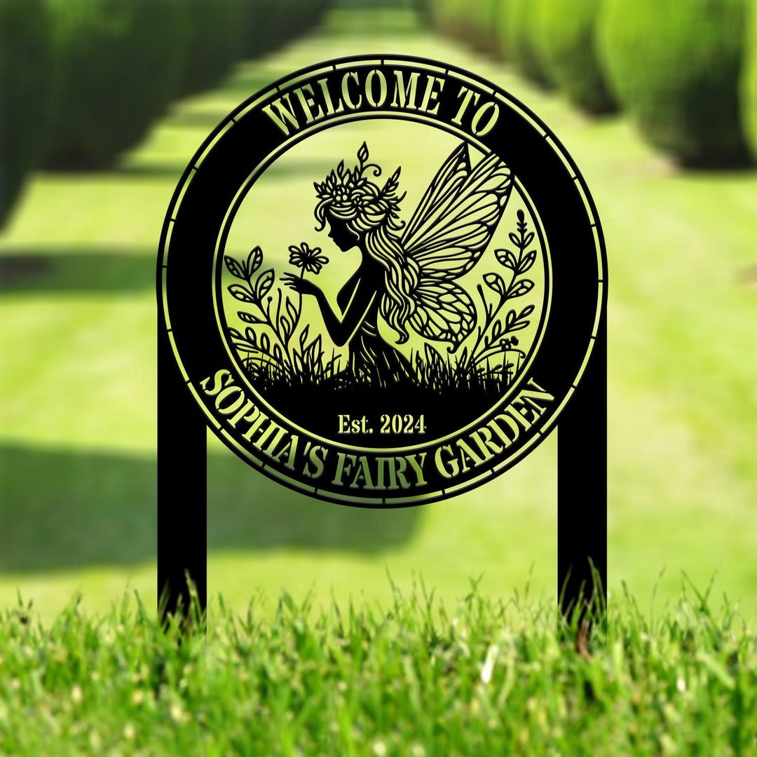 Custom Fairy Metal Garden Sign, Flower Garden Sign, Fairy Garden Stake ...