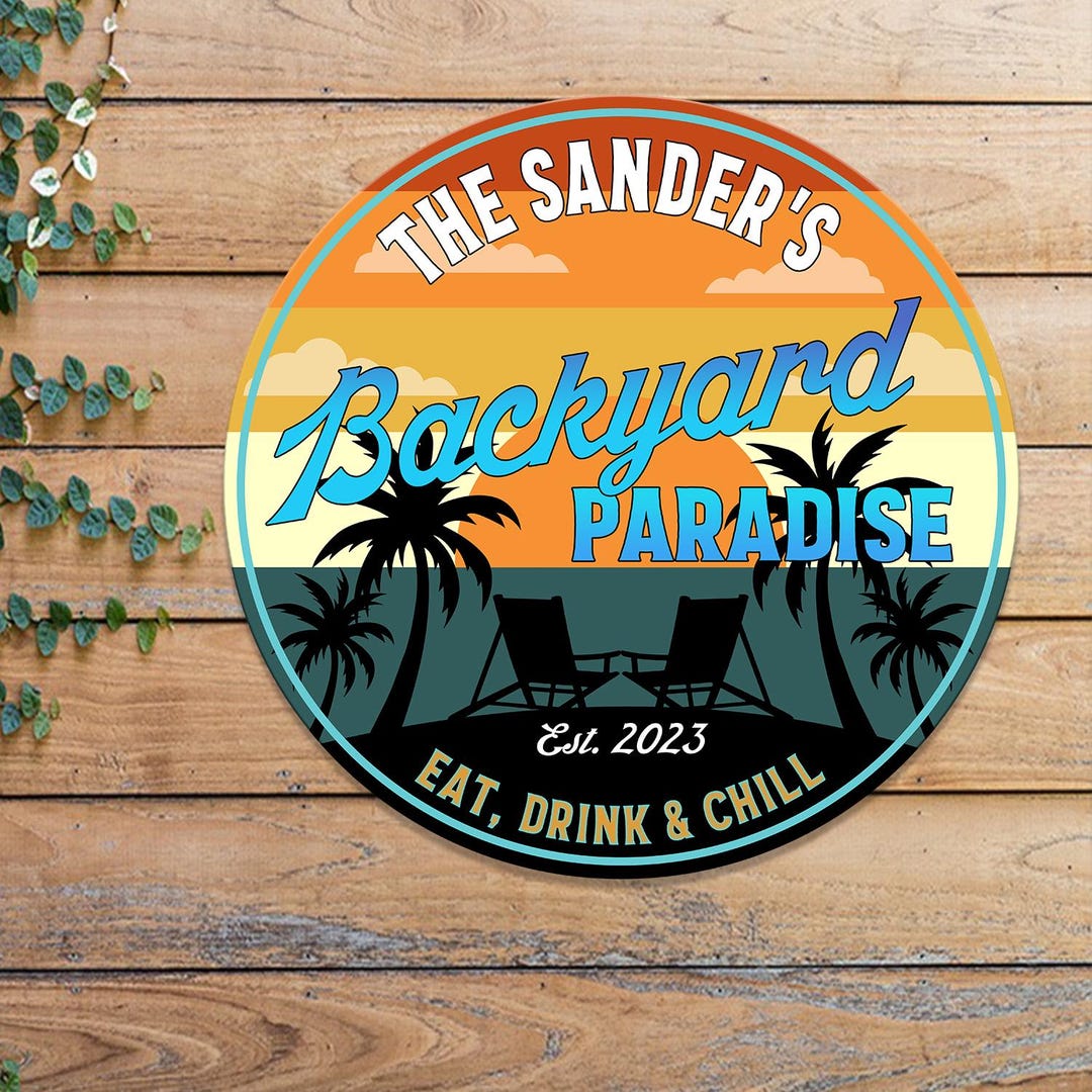 Personalized Retro Poolside Paradise Sign, Custom Pool Sign, Backyard ...