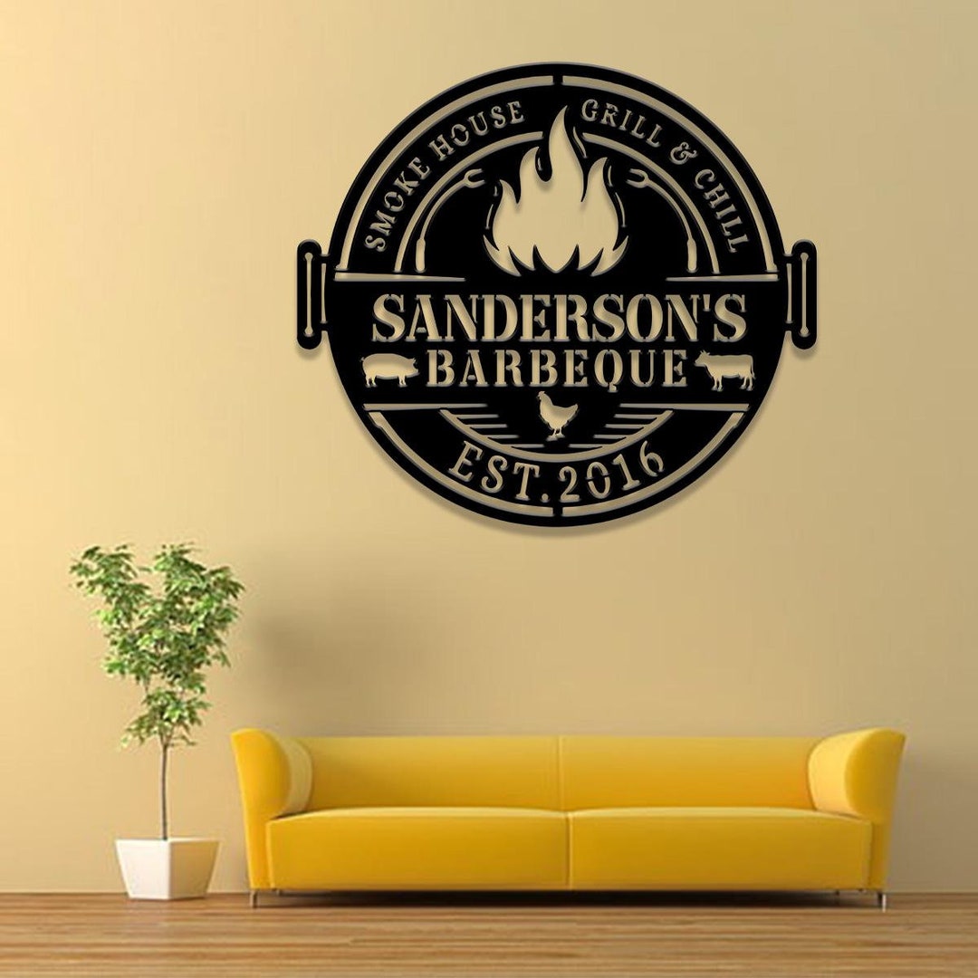Custom Barbecue Wall Sign With LED Light, Personalized Grill Metal Art ...