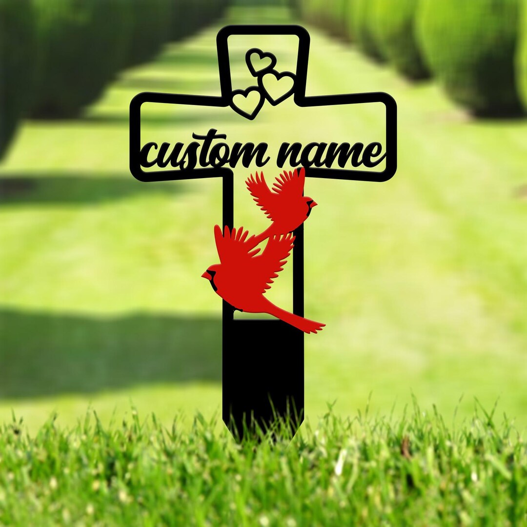 Custom Cardinal Cross Memorial Plaque Stake, Cardinal Name Sign, Grave ...