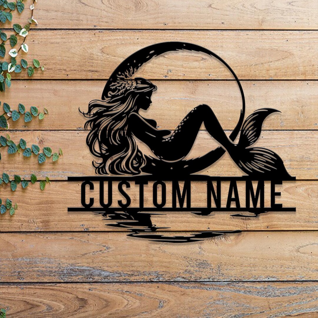 Mermaid on the Moon Metal Sign With LED Lights, Custom Mermaid Neon ...