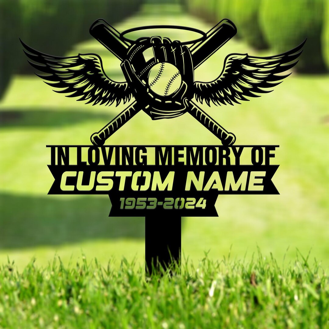 Custom Baseball With Wings Memorial Plaque Stake, Personalized Baseball ...