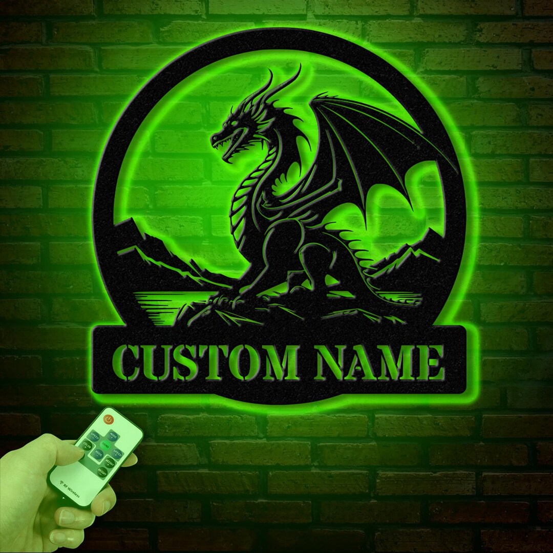 Custom Dragon Metal Art With Led Light, Dragon Name House Sign, Dragon ...