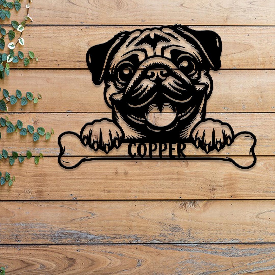 Custom Metal Pug Sign With LED Light, Family Name Gift for Dog Lovers ...