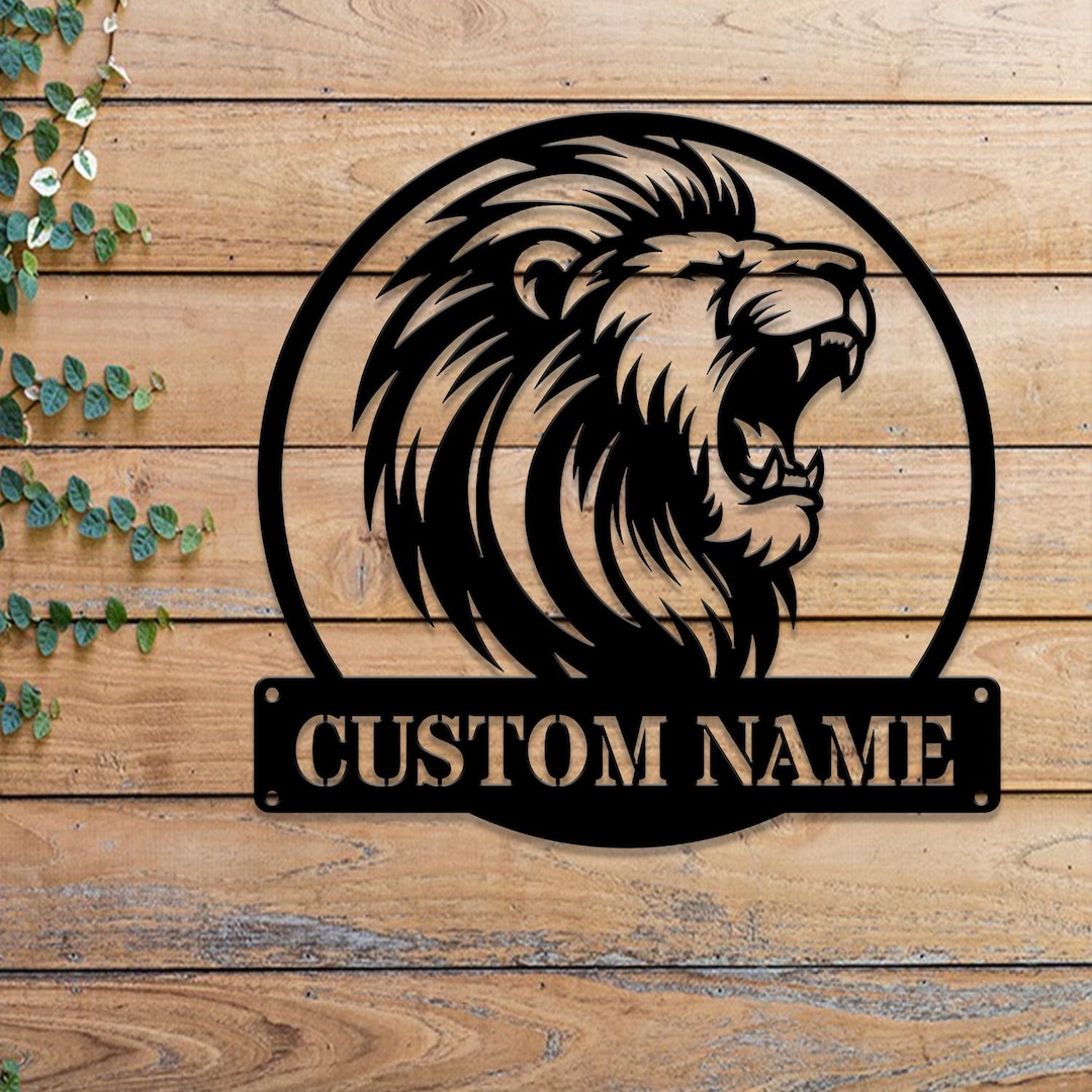 Custom Lion Metal Sign With LED Lights, Personalized Lion Head Wall Art ...