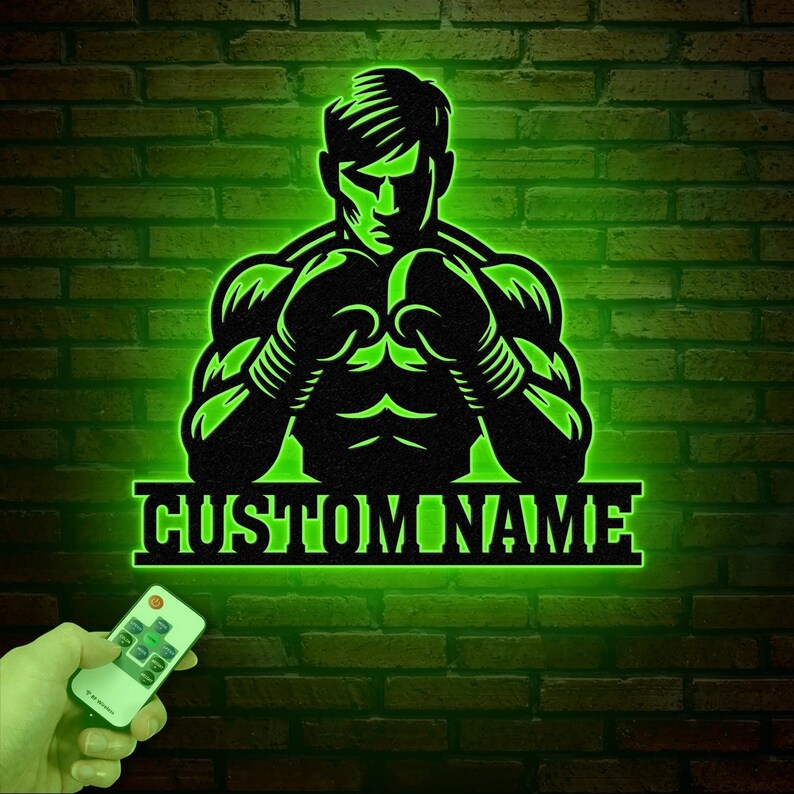 Custom Man Boxing Sign Metal Wall Art Led Light, Personalized Boxer ...