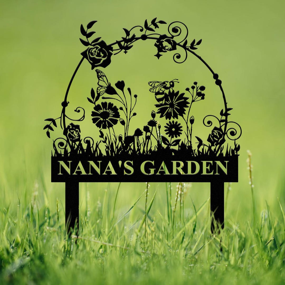 Custom Floral Butterfly Garden Sign, Personalized Name Garden Stake ...