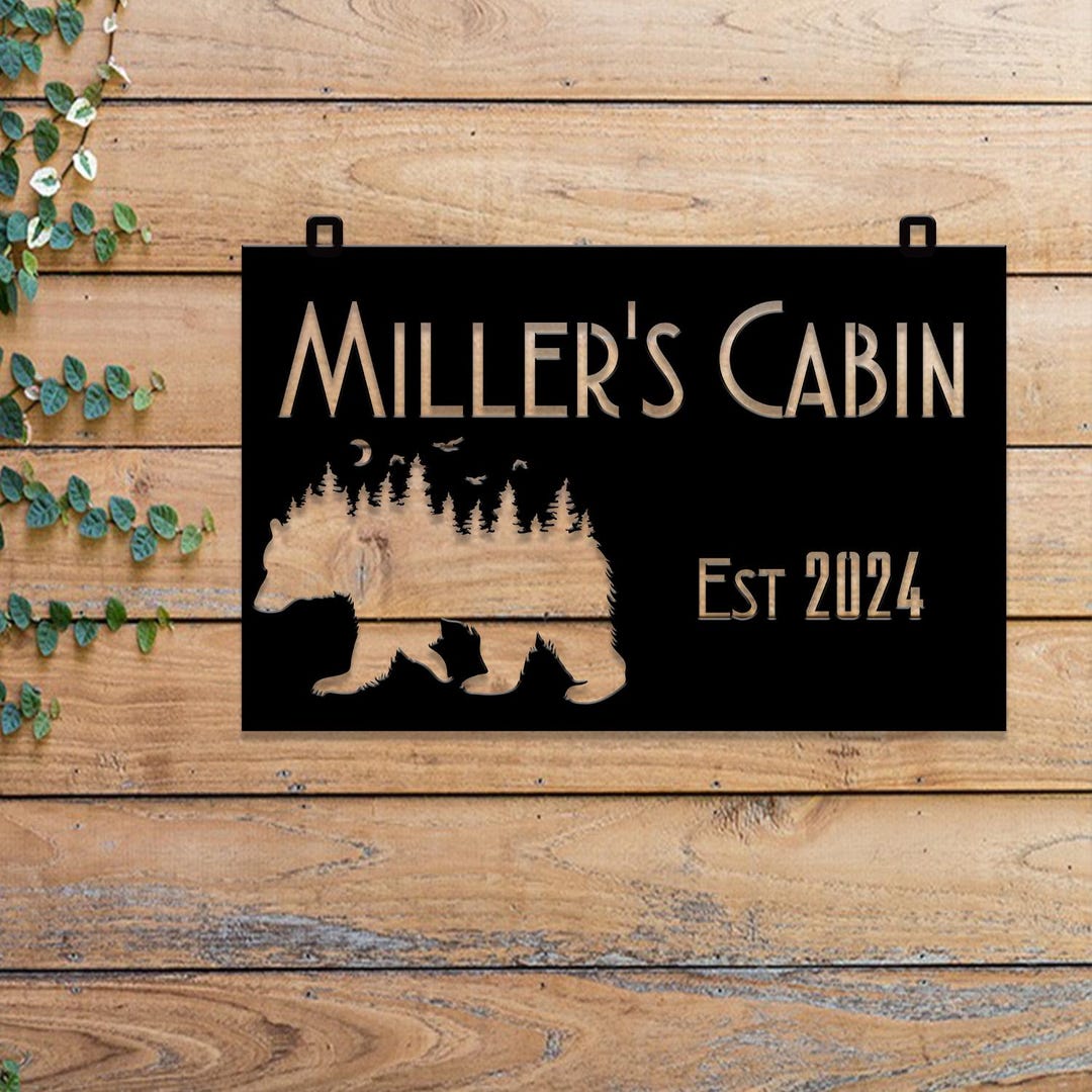 Custom Wilderness Bear Cabin Sign, Mountain Decor, Personalized Metal ...
