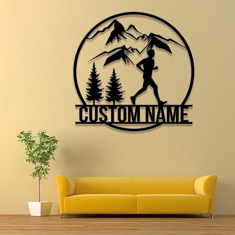Custom Man Trail Running Metal Wall Art With LED Light - Personalized ...