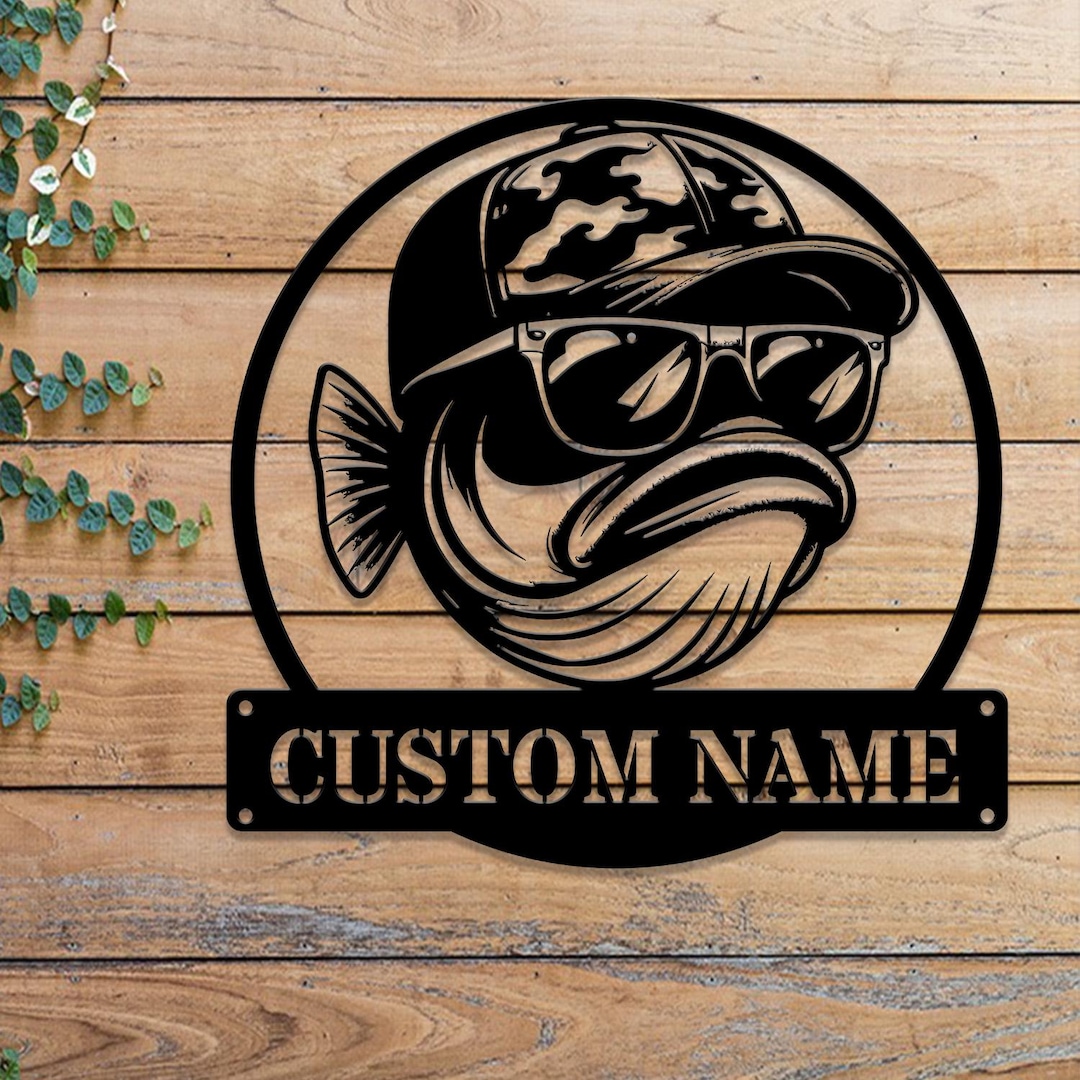 Personalized Fishing Metal Sign, Custom Funny Bass Fish LED Wall Art ...