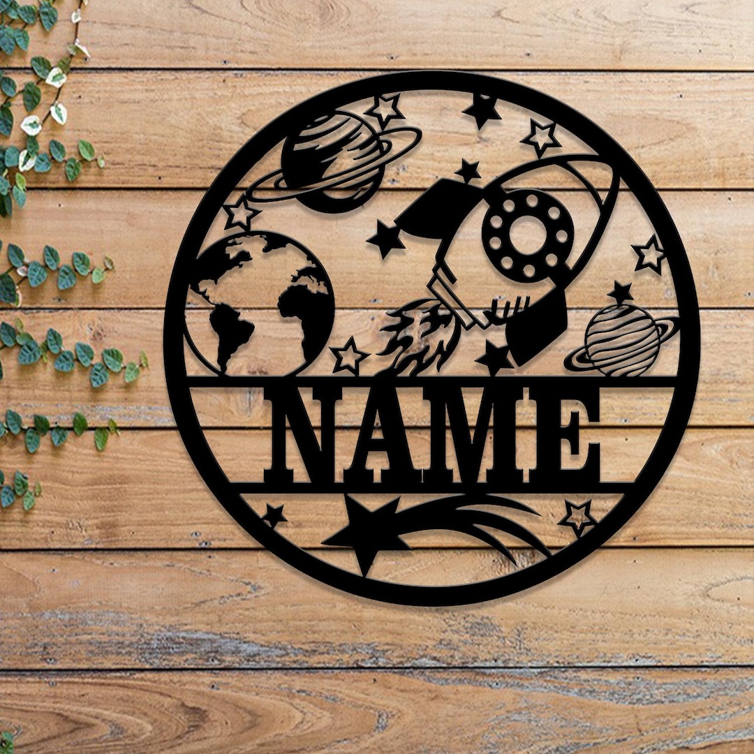 Custom Rocket Name Sign With LED, Personalized Metal Space Wall Art ...