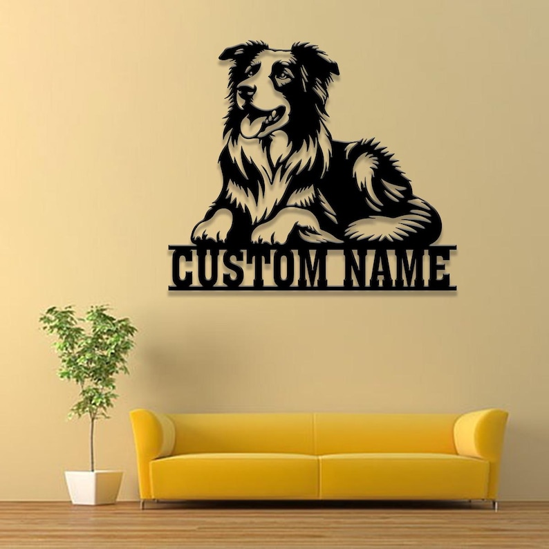 Custom Metal Border Collie Sign With LED Light, Family Name Gift for ...