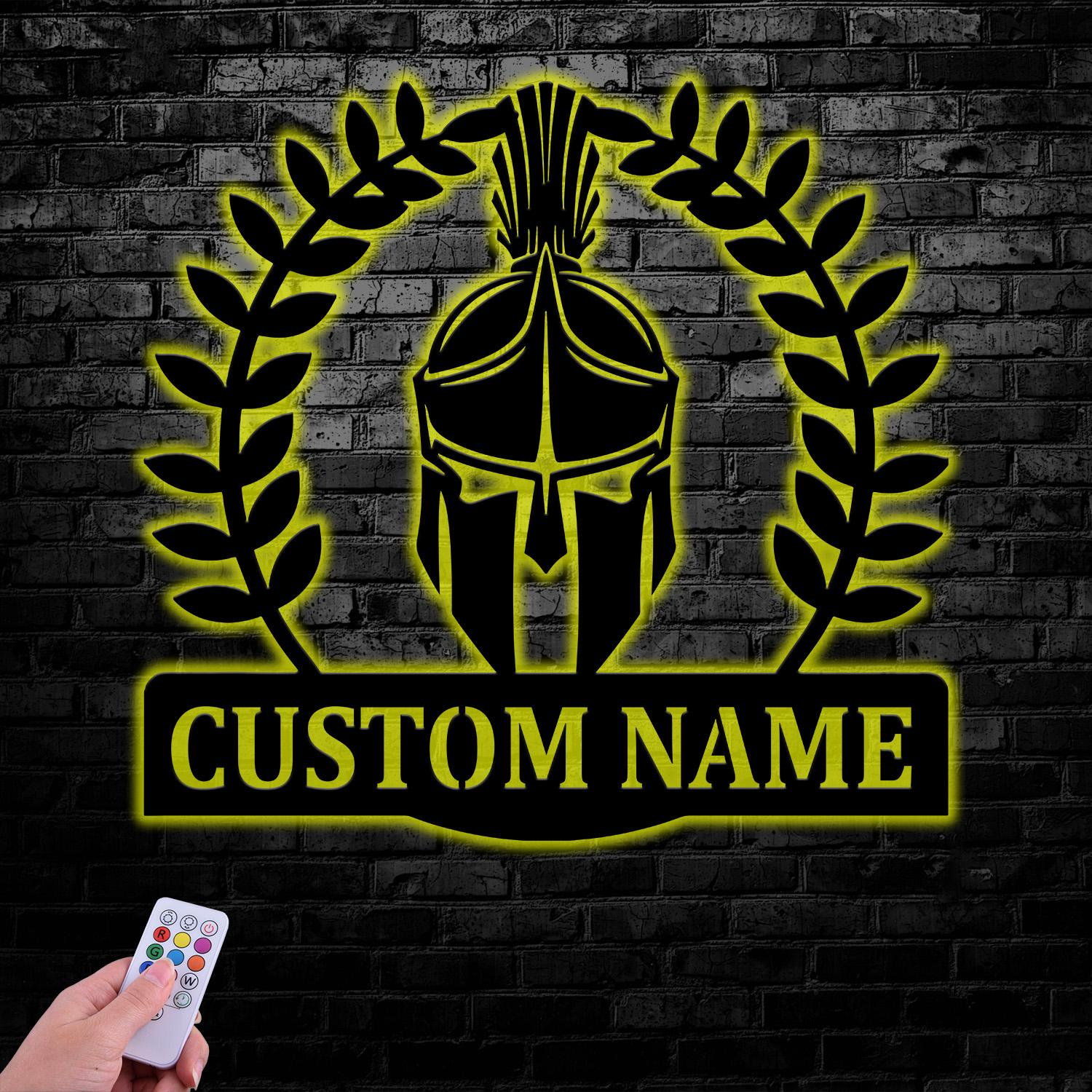 Custom Spartan Warrior Monogram Metal Wall Art With LED Lights ...