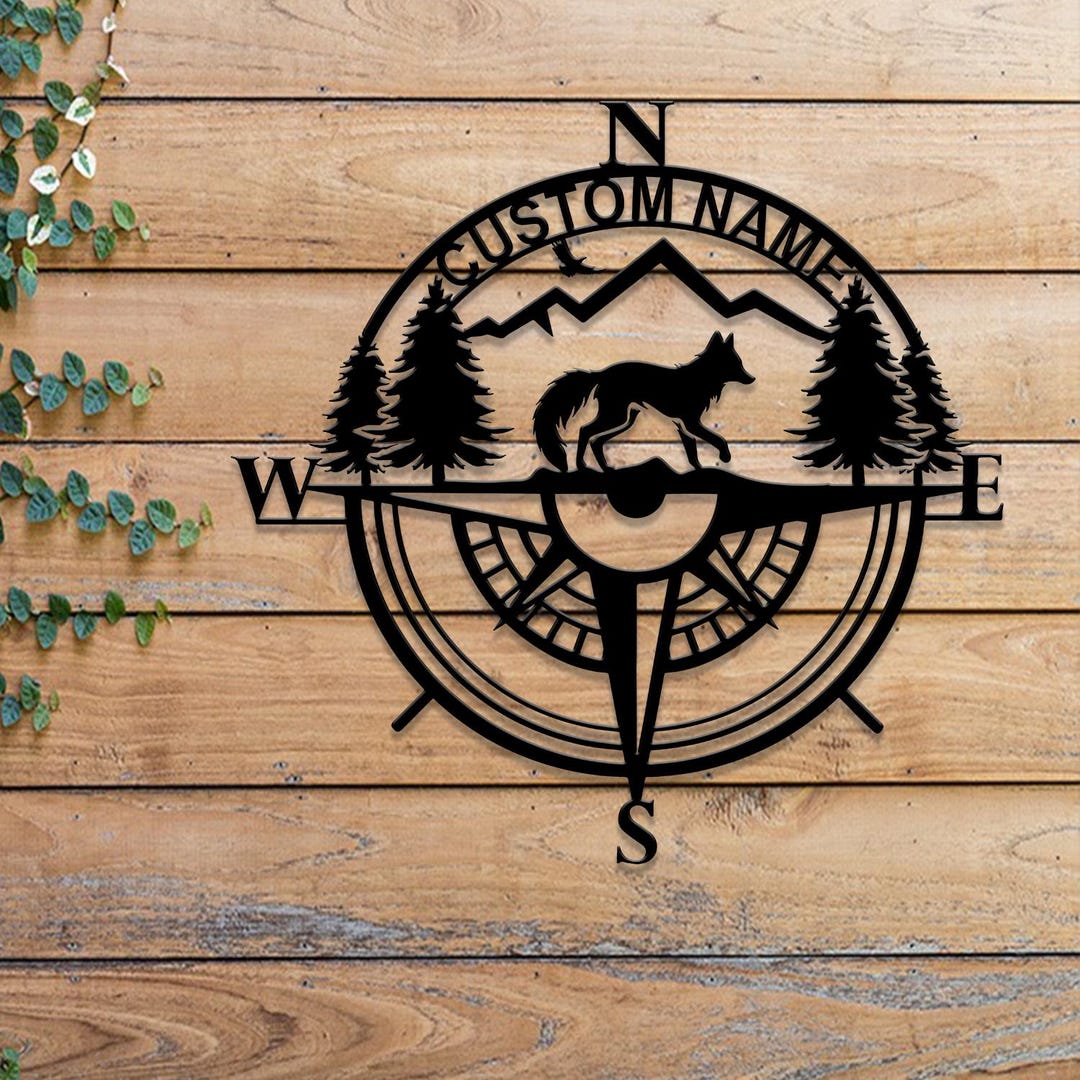 Custom Metal Compass Coordinates Sign With LED Lights, Mountain Wall ...