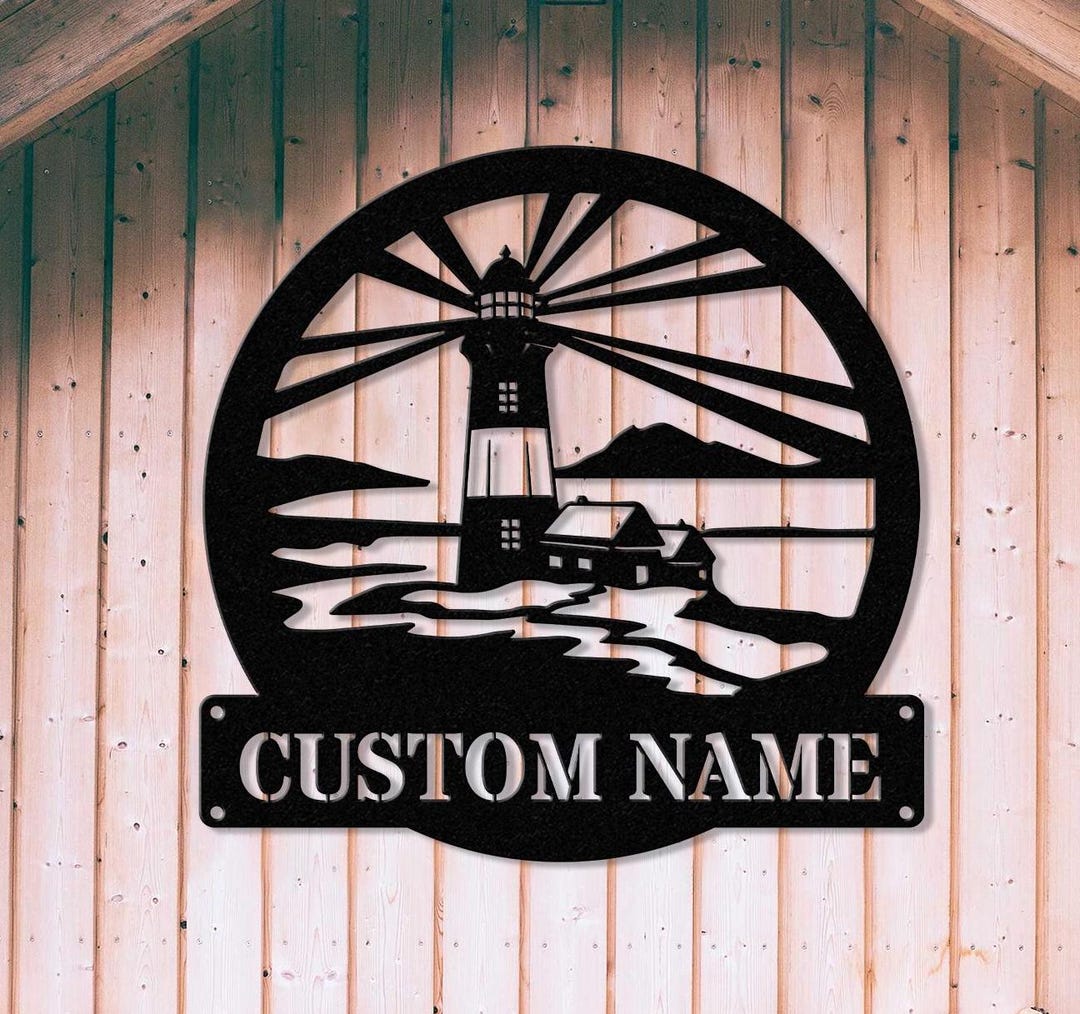 Personalized Lighthouse Metal Sign, Custom Lighthouse Name Sign, Beach ...