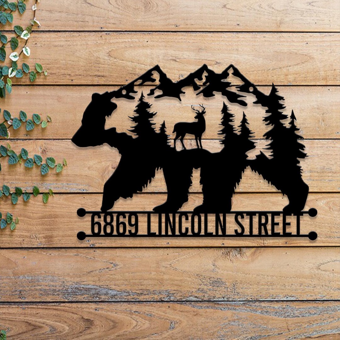 Metal Mountain Bear Address Sign, Custom Address Sign, Metal Bear Sign ...