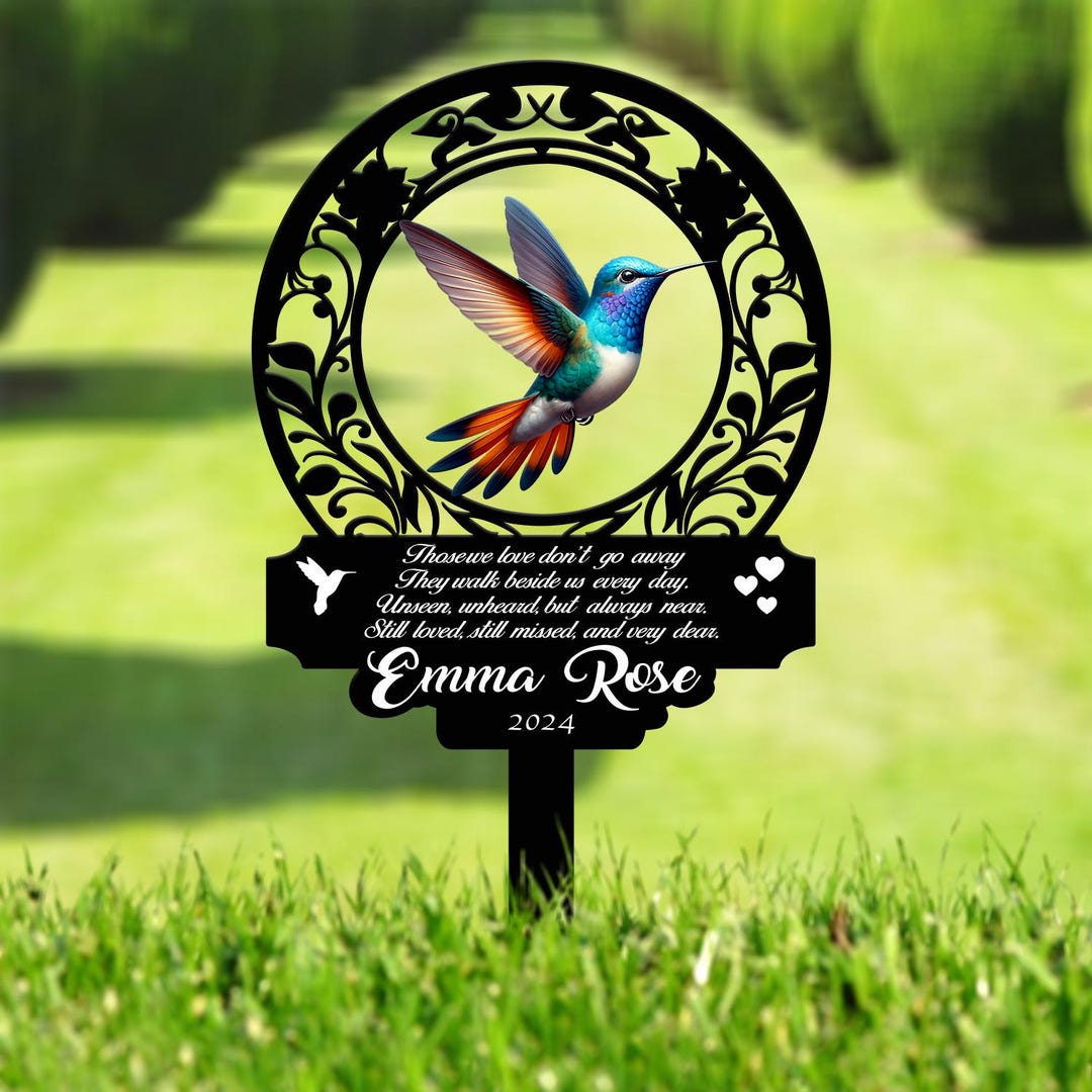Personalized Hummingbird Memorial Garden Stake, Metal Garden Marker ...