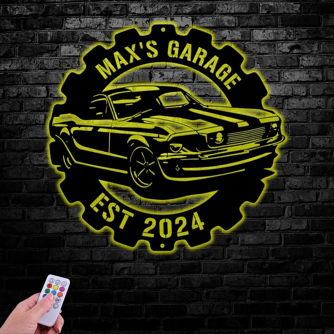 Custom Metal Car Garage Signs With LED Light, Personalized Metal Car ...