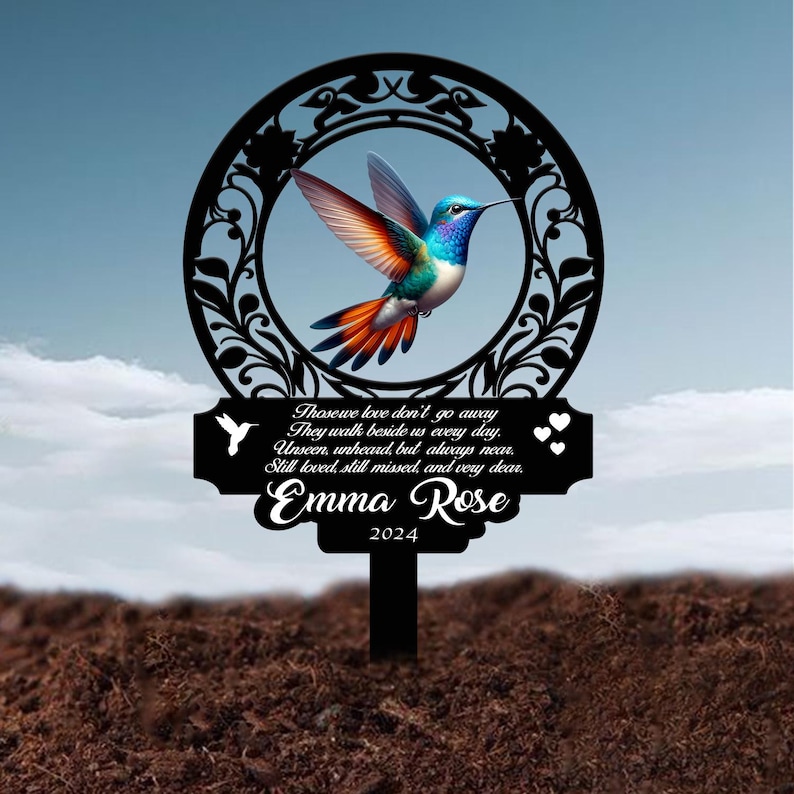 Personalized Hummingbird Memorial Garden Stake, Metal Garden Marker ...