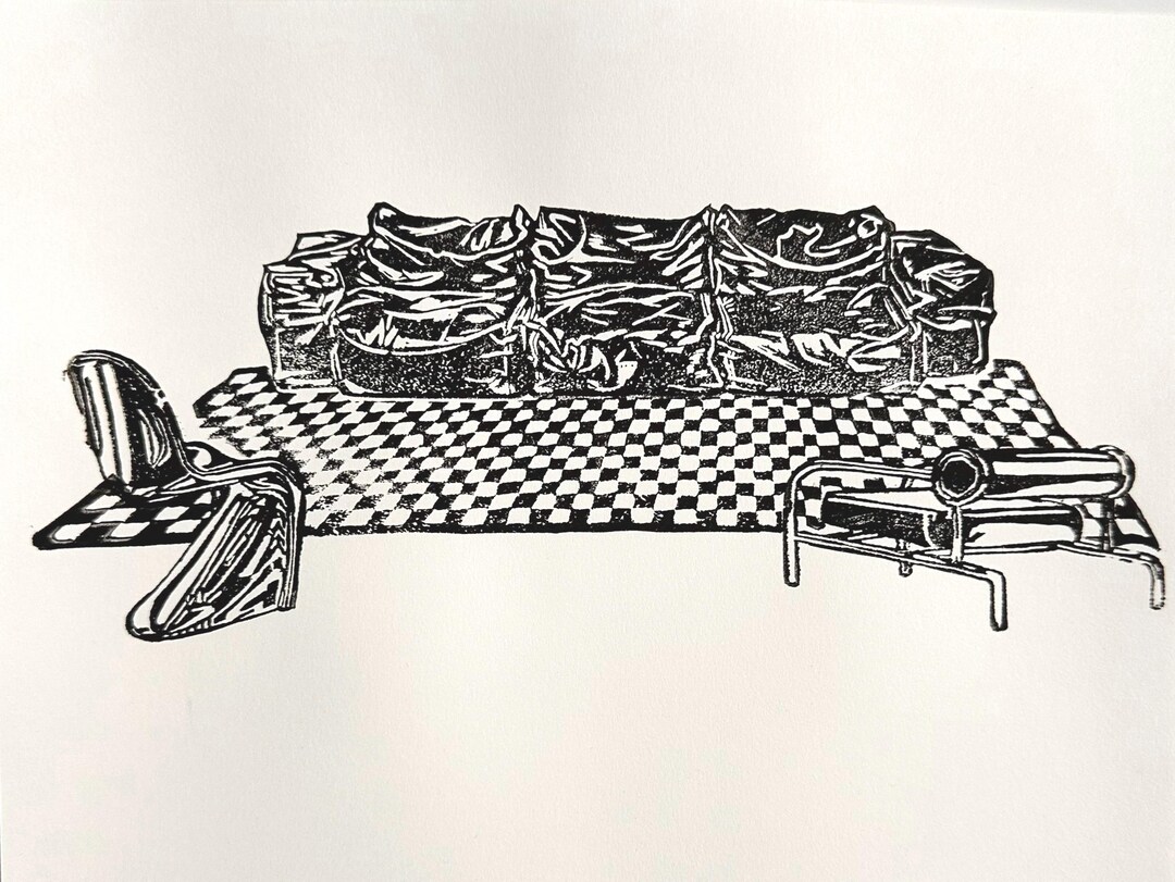 Linoleum Print of the Coolest Living Room - “cozy but Cool” - Etsy