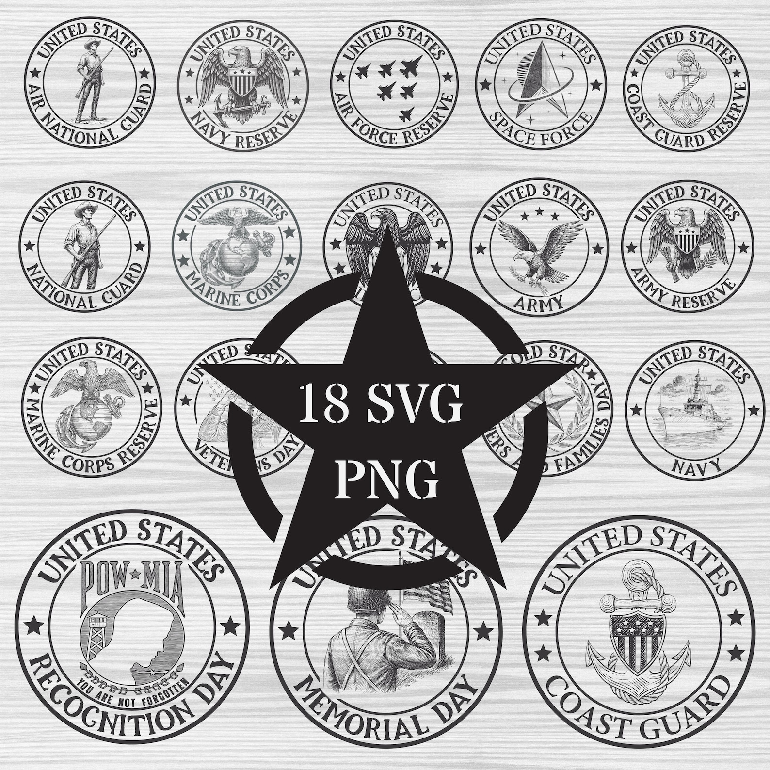 American Military Logos Laser Engraving PNG SVG Bundle: Patriotic ...