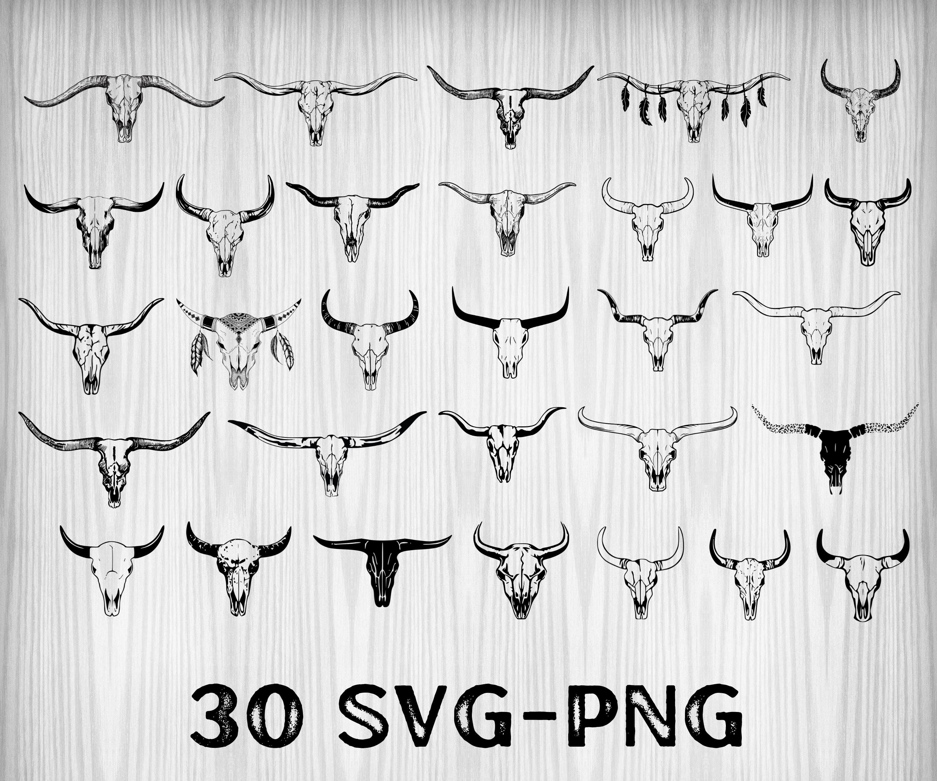 Texas Longhorn Skull Bundle: Hand Drawn Western SVG PNG (30 Files) - Etsy
