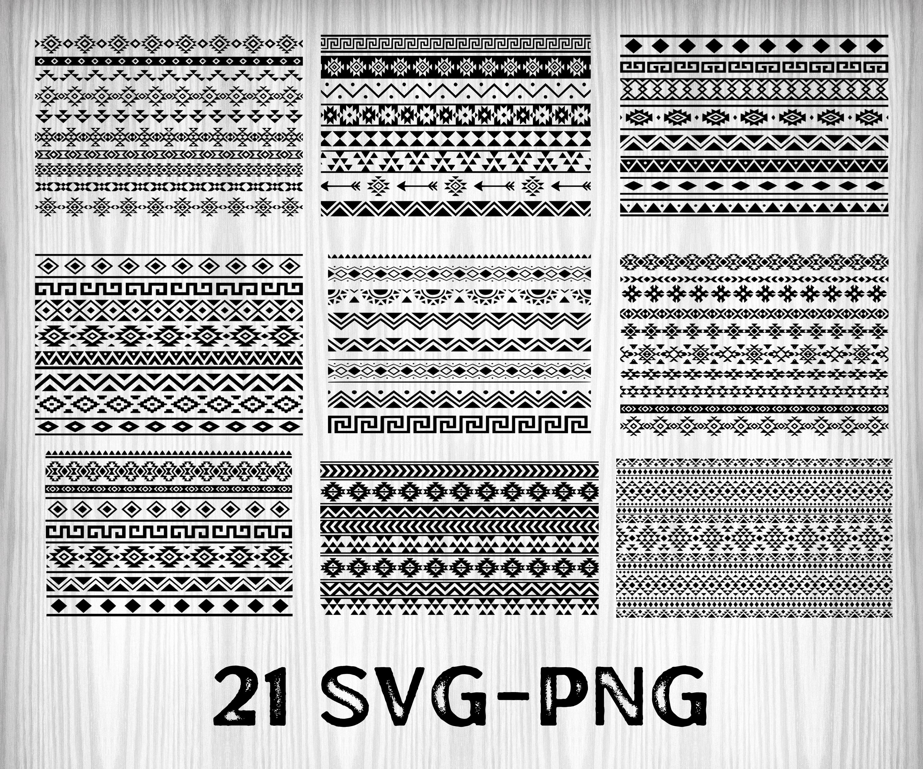 21 Patrón azteca SVG, Frontera SVG, Tribal Svg, Indio Svg, Impresión ...