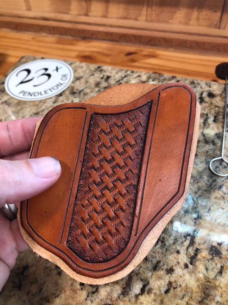 Handmade Tooled Leather Trapper Sheath (saddle Tan, Basket Stamp) - Etsy