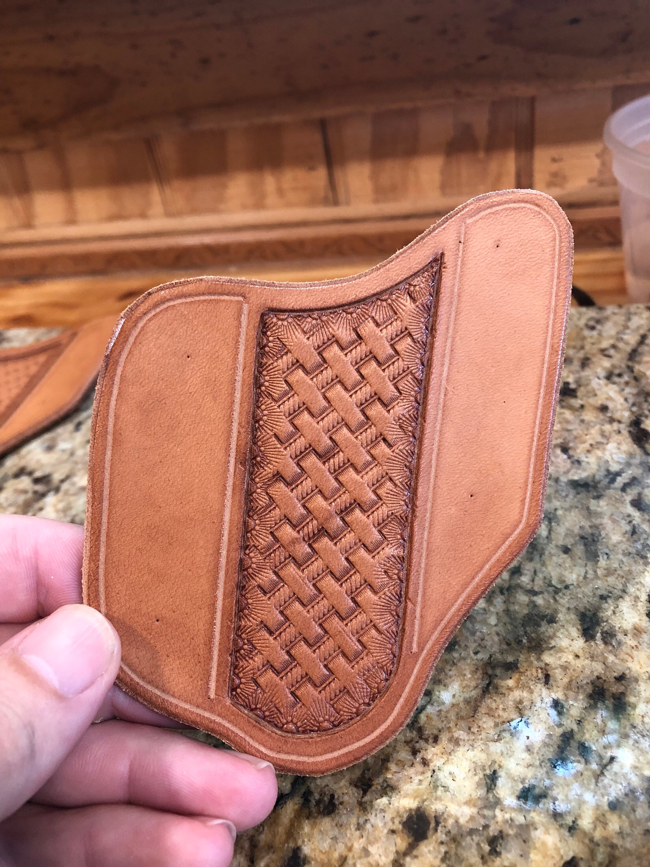 Handmade Tooled Leather Trapper Sheath saddle Tan, Basket Stamp - Etsy