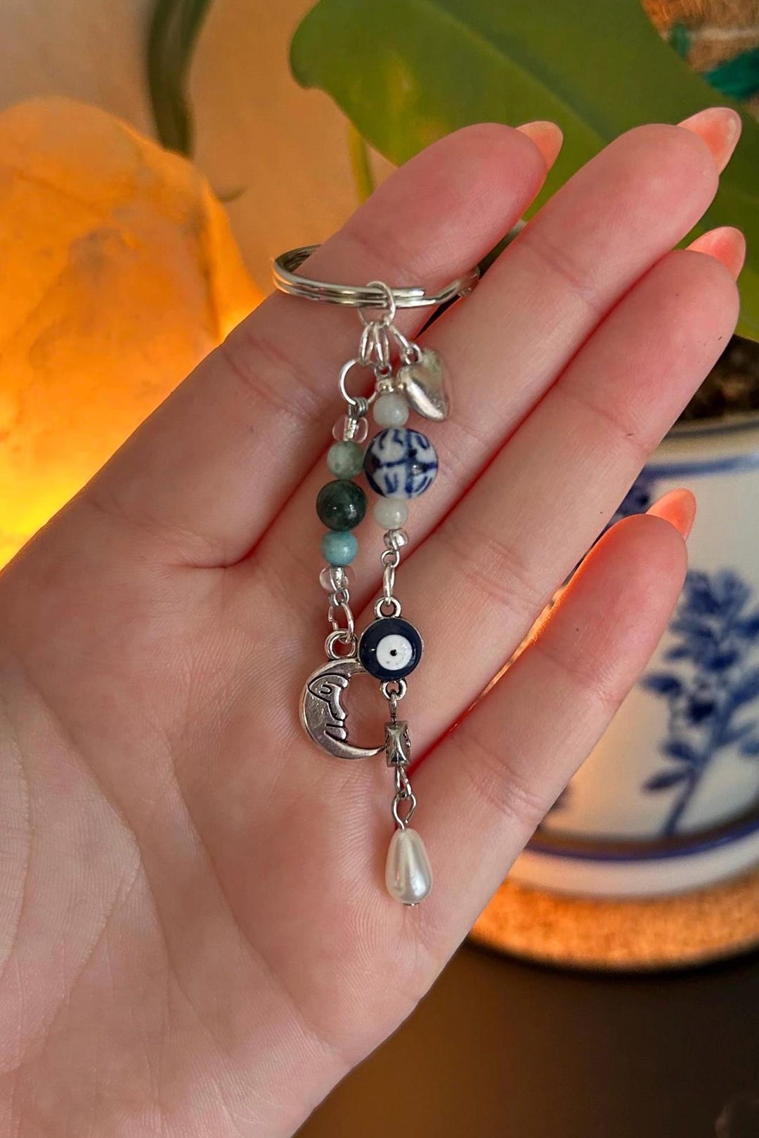 Dainty Evil Eye Keychain | Celestial Moon Dangle Keychain | Cute Bag ...