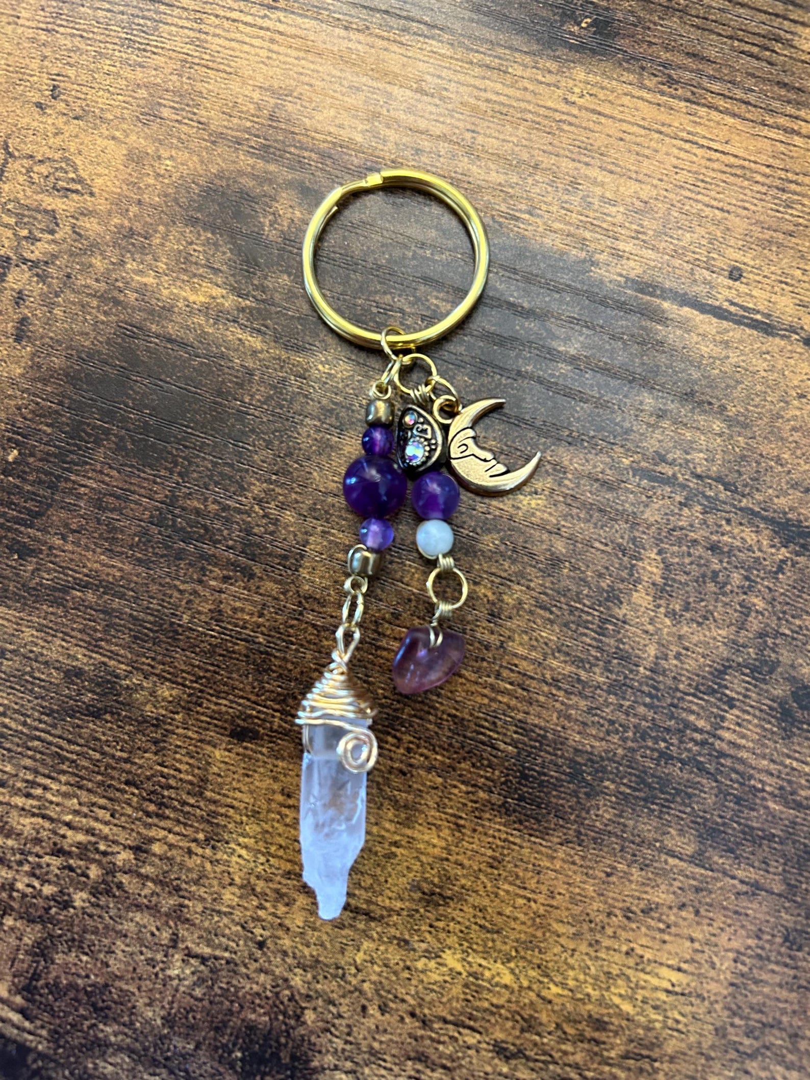 Crystal Keychain – Wire Wrapped Raw Quartz | Handmade | Boho Celestial ...