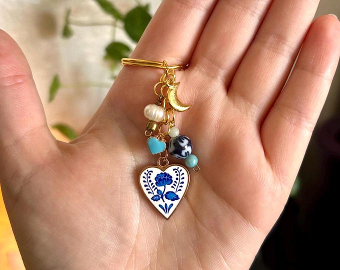Delicate Blue Floral Heart Keychain | Fairycore Keychain | Dainty Cute ...