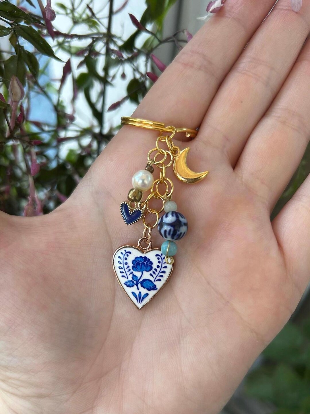 Delicate Blue Floral Heart Keychain | Fairycore Keychain | Dainty Cute ...