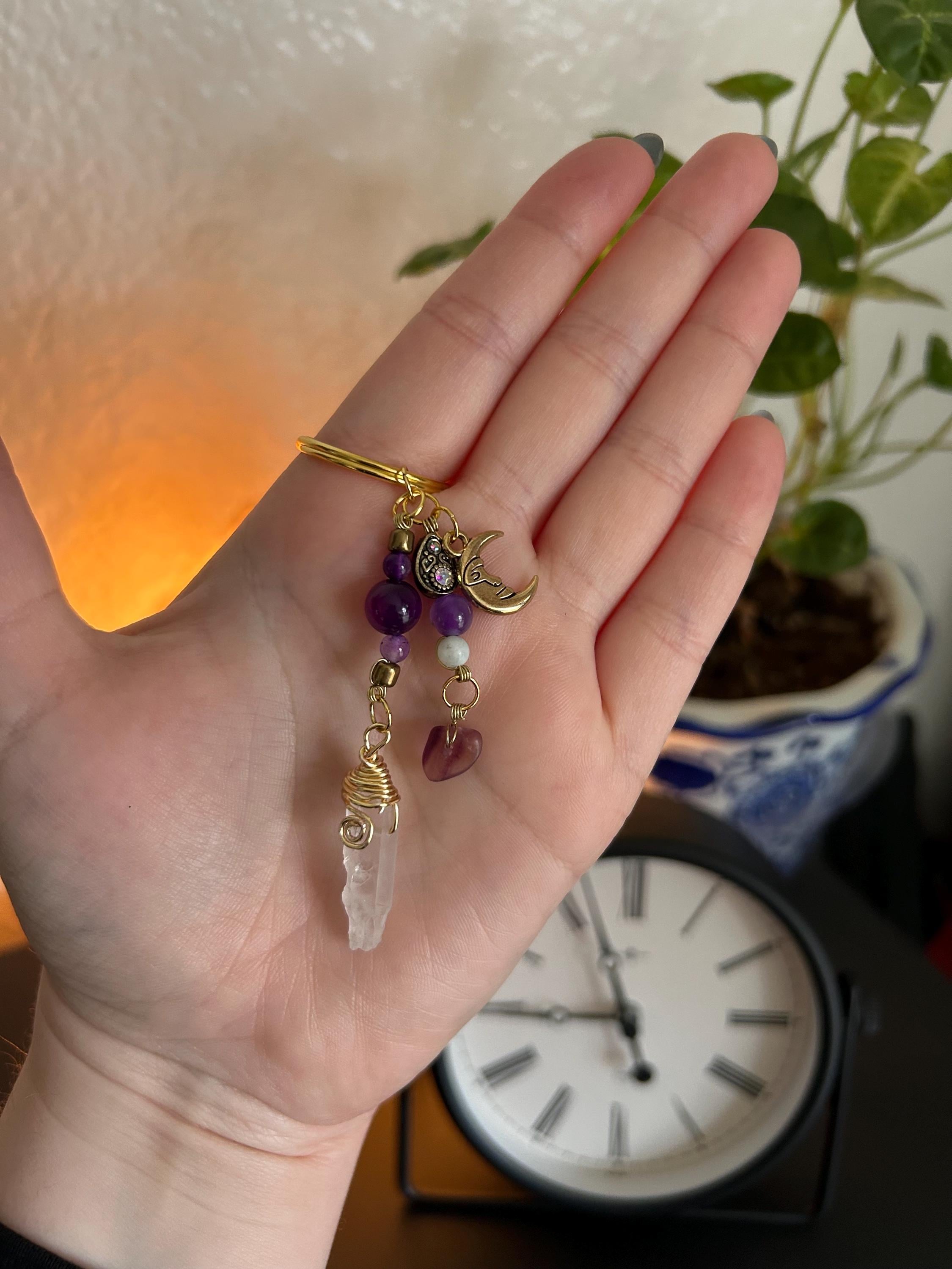 Crystal Keychain – Wire Wrapped Raw Quartz | Handmade | Boho Celestial ...