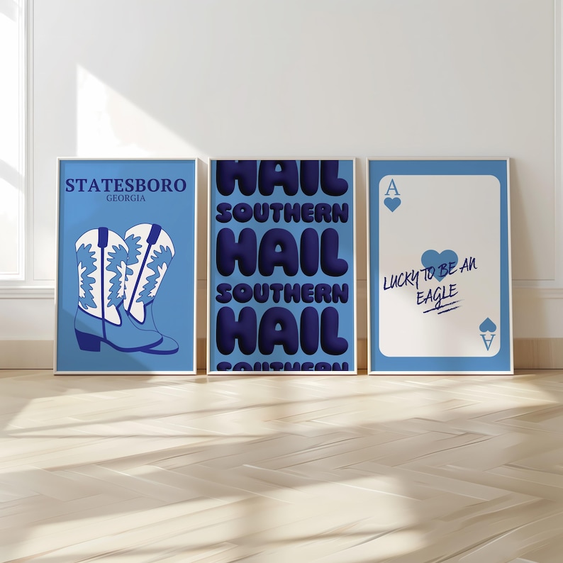 Georgia Southern University Wall Decor- Set of 3 Hail Southern Blue ...