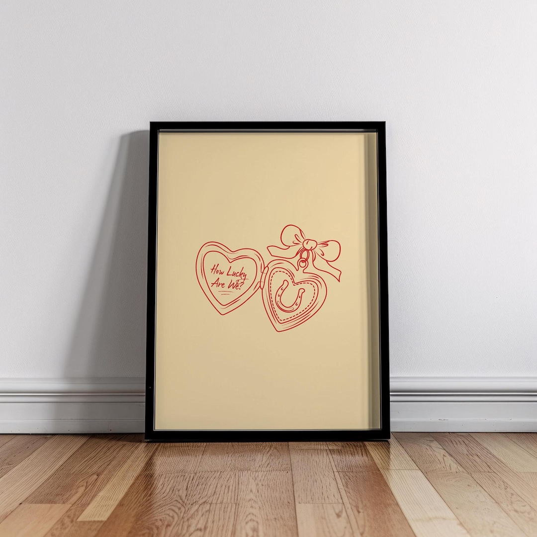 How Lucky Are We? Red and Tan Heart Locket With Horseshoe and Bow ...