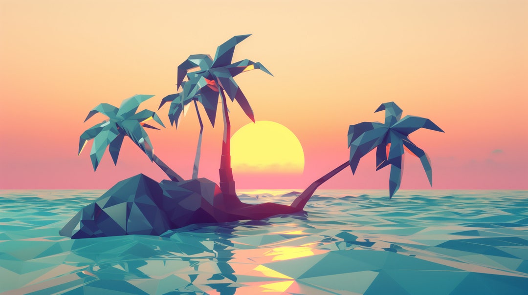Tropical Sunset Low-poly Art Print - Etsy