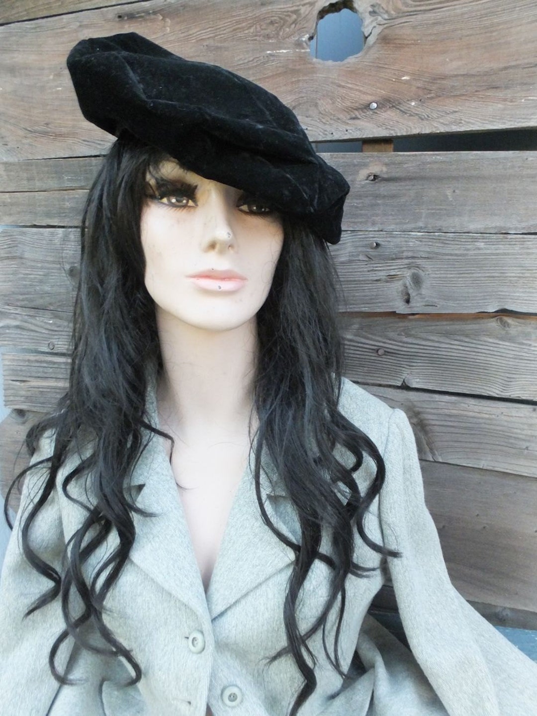 Vintage Beret, Black Velvet Hat, Unisex, Dressy, Formal, Boho, Hipster ...