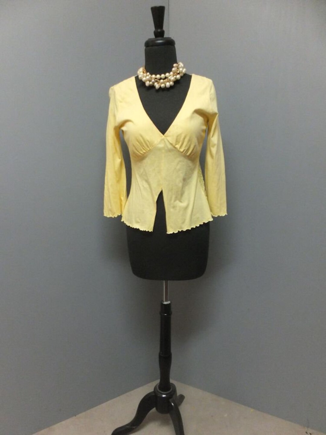 1990s Rampage Clothing Company V Neck Top or Blouse Yellow W/lace Back ...
