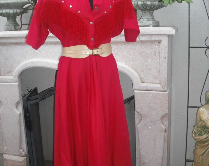 1980's Red Country Western Dance Dress Cowgirl Dress - Etsy