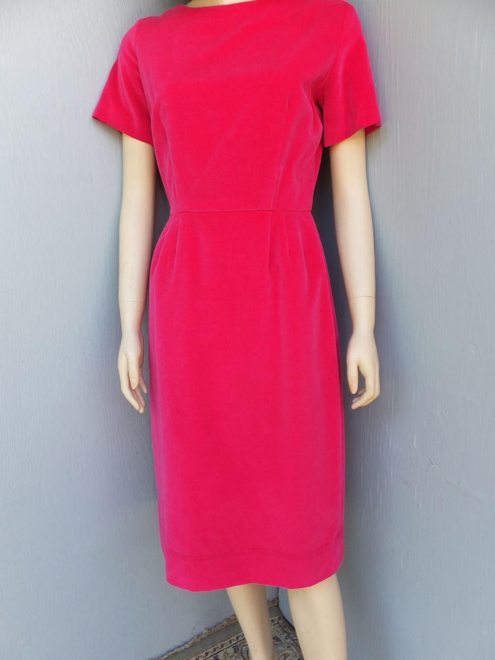 1950s Dress, HOURGLASS Figure Hugging Dress, Fuchsia Velour, Wiggle ...