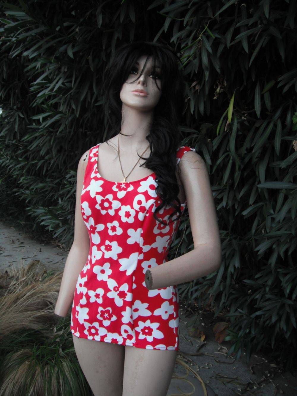 Vintage 1950s/60s Swimwear, Red and White Floral Swimsuit, Pin up ...