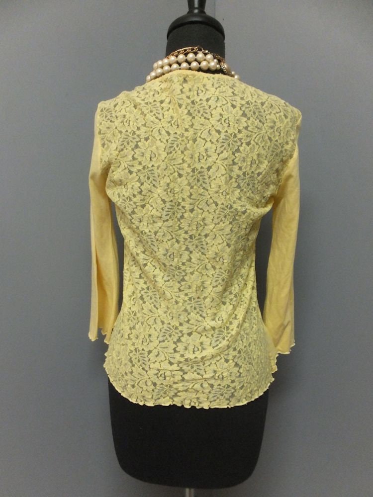 1990s Rampage Clothing Company V Neck Top or Blouse Yellow W/lace Back ...