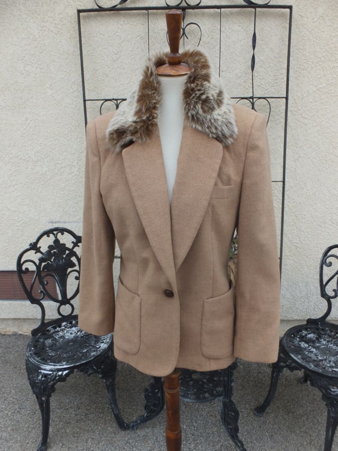 1980s Luxurious Camel Hair Jacket W/faux Fur Collar, I. Magnin Size 10 ...