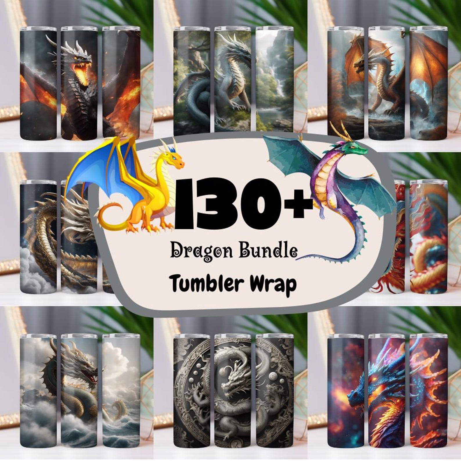 130+ Dragon Tumbler Designs Bundle 20oz Dragon Tumbler Wrap Bundle ...